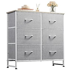 WLIVE Fabric Dresser for Bedroom, 6 Drawer Double Dresser, Storage Tower with Fabric Bins, Chest of Drawers for Kid's Room, Closet, Playroom, Nursery, Dormitory, Light Grey