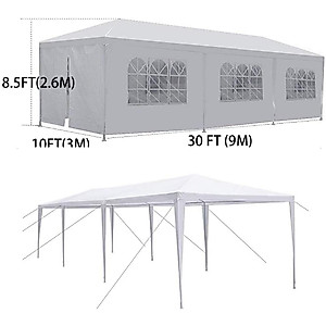 10'x30' Party Canopy Tent Outdoor Wedding Waterproof UV Protection Gazebo Pavilion with 8 Removable Sidewalls Heavy Duty Portable Camping Shelter BBQ Pavilion Canopy Cater Events, White