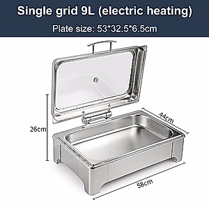 9L Food Warmers for Parties Electric, Stainless Steel Electric Chafing Dish, Party Warming Trays - Adjustable Temperature + Hot Plate Electricgn(Size:1 Grid)