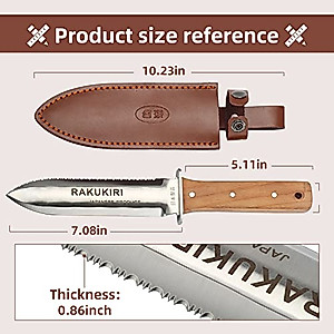 Hori Hori Garden Knife Japanese Stainless Steel, 7'' Durable Gardening Tool for Weeding, Digging, Cutting & Planting with Leather Sheath
