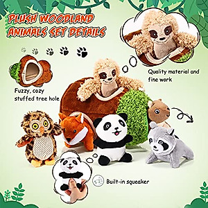 7 Pieces Dog Squeaky Toys Squeaky Hide and Seek Activity Puppy Chew Toys Plush Dog Toy Plush Stuffing Woodland Friends Burrow Stuffing with Squeakers for Small Medium Dogs Puppy Pets (Cute,Small)
