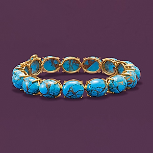 Ross-Simons Turquoise Bracelet in 18kt Gold Over Sterling. 7 inches