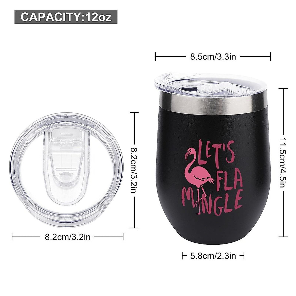 Pink Flamingo Let's Flamingle Wine Tumbler with Sliding Lid Stemless Stainless Steel Insulated Cup Outdoor Camping Mug black-style1