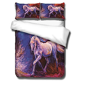 EIANLAI Horse Bed Duvet Cover Set, Wild Animal Themed Bed 3 Piece Duvet Cover Set for Kids, Teens, Boys, Girls Room Decor, includes 1 Duvet Cover and 2 Pillow Cases - Queen