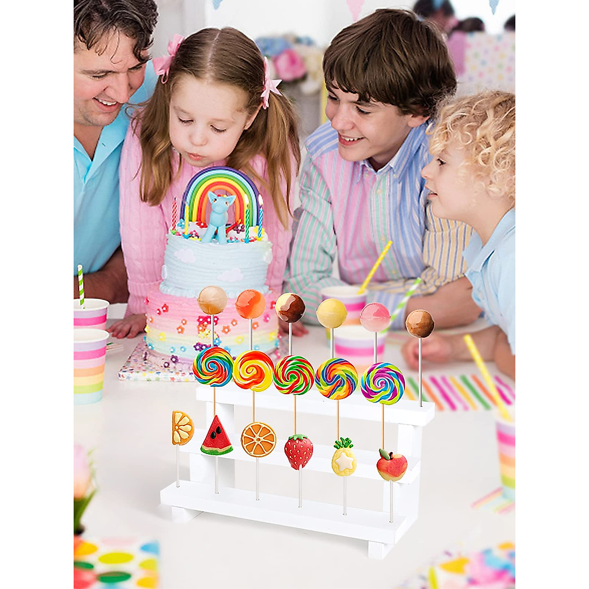 ANPHSIN Wood Cake Pop Stands - 2 PCS Wooden Lollipop Holders, 3 Tier 17 Holes Cake Pop Holder Display Risers Fit 0.16" / 4mm Lollipop Sticks for Dessert Table of Wedding, Birthday Party (White)