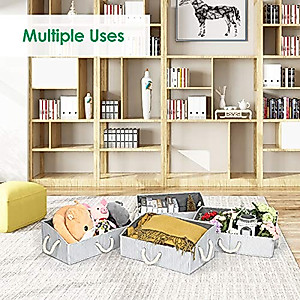 TomCare 4-Pack Storage Baskets Foldable Trapezoid Storage Box Fabric Cube Storage Box Storage Cubes with Durable Rope Handles Cube Organizer Storage Containers for Living Room Bedroom Office (Grey)