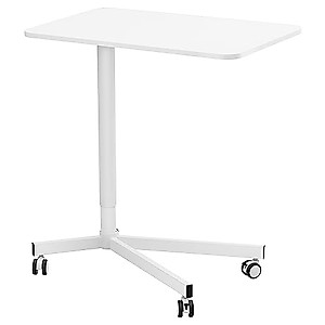 VEVOR 28.5"-44.2" Gas-Spring Height Adjustable Sit-Stand Desk 360° Swivel Wheels (2 Lockable) Portable Rolling Laptop Table Computer Cart for Home Office School, 44LBS Loading, 29.1 x 18.9 inch, White