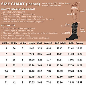 SheSole Women's Fashion Western Cowgirl Cowboy Boots Wide Square Toe Mid Calf Black US Size 8