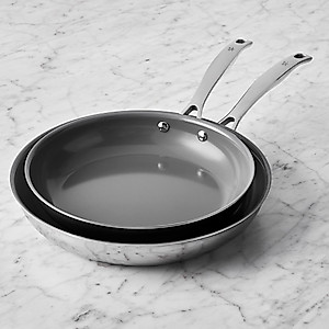 HENCKELS Clad H3 2-pc Induction Ceramic Nonstick Frying Pan Set, 10-inch Fry Pan and 12-inch Fry Pan, Stainless Steel, Durable and Easy to clean
