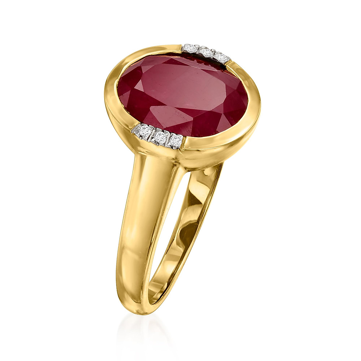 Ross-Simons 5.00 Carat Ruby Ring With Diamond Accents in 14kt Yellow Gold. Size 7
