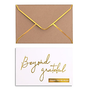 Winoo Design Gold Beyond Grateful Thank You Cards with Envelopes - 36 PK - Thank You Notes with Gold Foil Letterpress 4x6 Inches Blank Note Cards for Business Graduation Wedding Baby Shower
