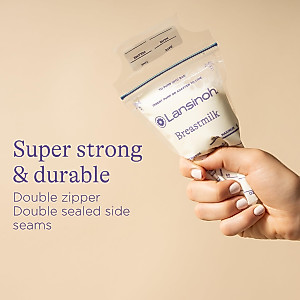 Lansinoh Breastmilk Storage Bags, 50 Count with 2 Pump Adapters, Baby Essentials, Fast Freeze & Thaw Breast Milk Bags for Baby Bottle Feeding, Superior Strength & Stretch, 6 Ounce