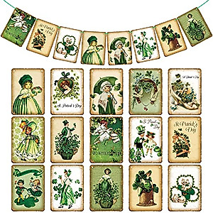 15 Pcs St. Patrick's Day Decorations St. Patrick's Day Banner with Red Ribbon Vintage Decor Irish Day Decor Happy Holidays Banner Irish Hang Bunting Garland Decoration for Party Wall Fireplace