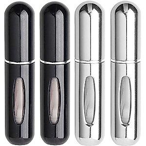 Ryanste 4 Pcs Refillable Travel Perfume Bottle, 5 ml Mini Perfume Refillable Bottle Portable Travel Fragrance Atomizer for Outdoor Travel (Black + Silver)