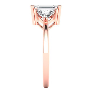 2.94ct Emerald cut 3 stone Solitaire Stunning Moissanite Designer Wedding Bridal art deco Anniversary Ring 14k Rose Gold 7