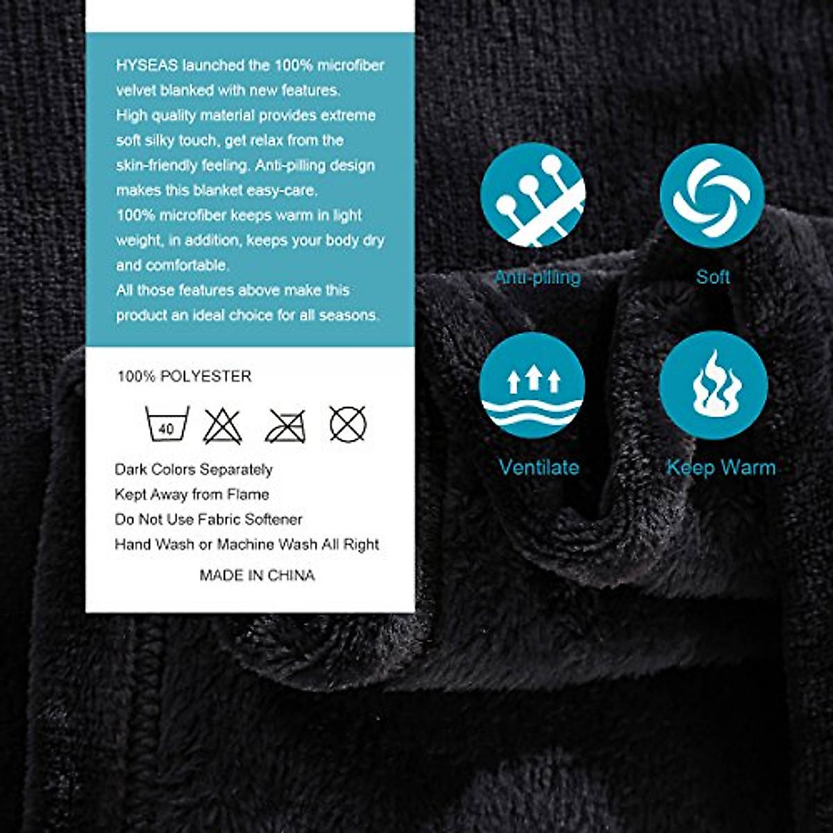 HYSEAS Flannel Fleece Throw Blanket Dark Grey - Super Soft Plush Microfiber Solid Blanket for Couch, Bed, Chair, Sofa - Fuzzy Cozy Lightweight - 50x60 Inch