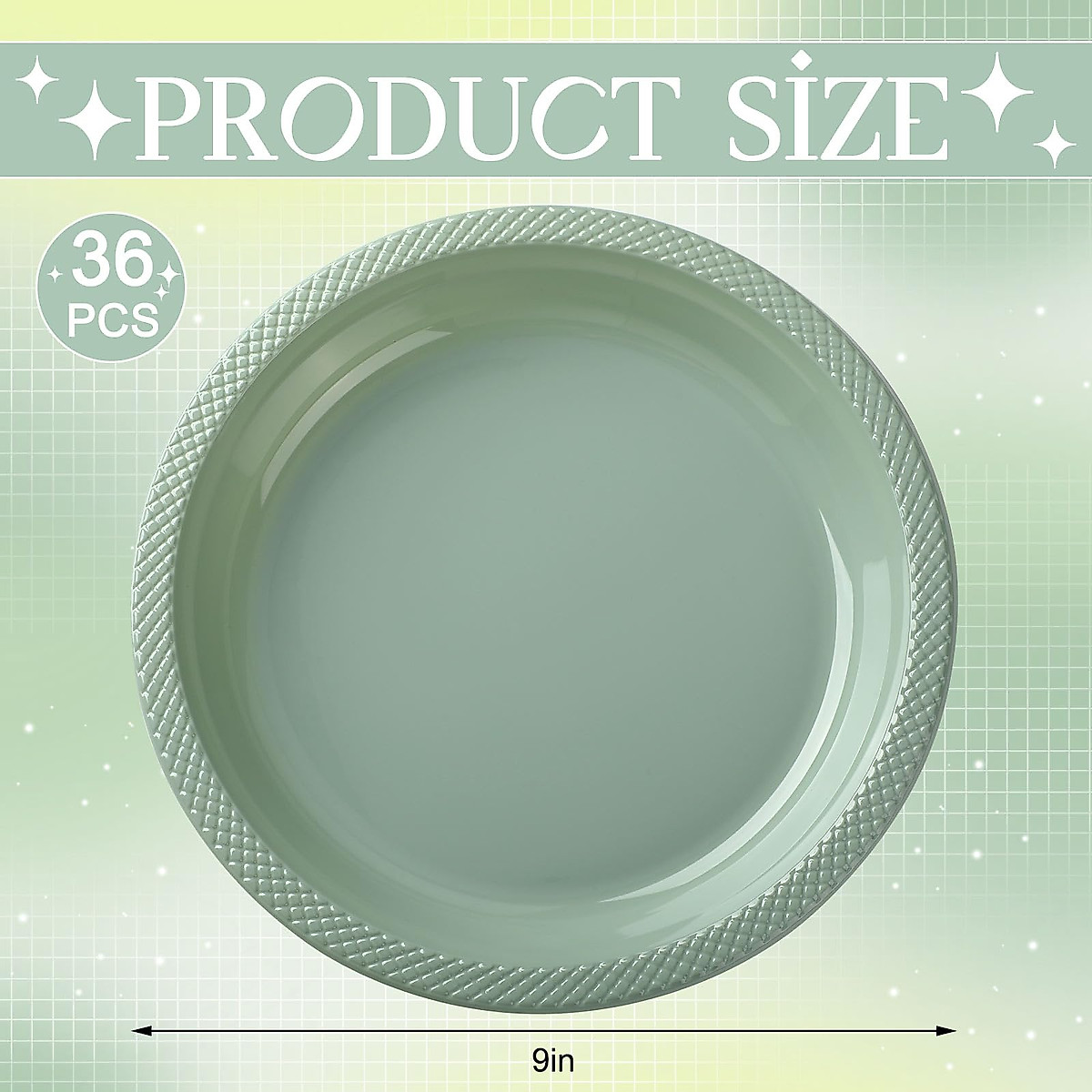 Dandat 36 Pcs Sage Green Plastic Plates 9 Inch Disposable Green Plates Sage Green Plates Round Dinner Dessert Plates for Birthday Wedding Bridal Shower Baby Shower Graduation Party