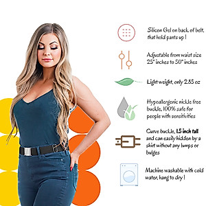 ONE-BELT No Show Invisible Elastic Belts for Women & Men 1.5" adjustable Non Slip Fits waist upto 50 Inch. Designed in USA.