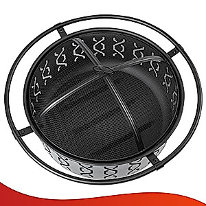 SINGLYFIRE 30 Inch Fire Pits for Outside Wood Burning Outdoor Large FirePit Round Steel Firepit for Patio Backyard Garden Outdoor Heating,with Spark Screen,Log Grate,Poker, Black (SFPR-001)