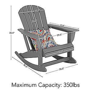 Sundale Outdoor Adirondack Rocking Chair with Pillow/Cushion, Patio Plastic All Weather Adirondack Rocker, Perfect for Outside, Lawn, Garden, Pool, Yard, Grey