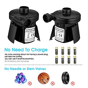 sanipoe Battery Powered Air Mattress Pump, Electric Quick-Fill Blower Portable Inflator Deflator for Inflatables Raft Bed Boat Pool Toy, Black