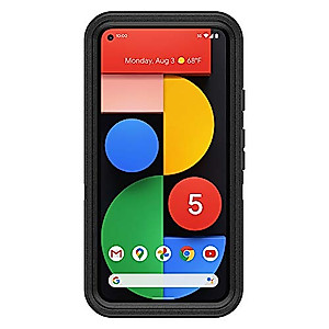 OtterBox Google Pixel 5 Defender Series Case - BLACK, rugged & durable, with port protection, includes holster clip kickstand