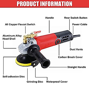 Ganggend Wet Polisher with 4'' Diamond Polishing Pad Tools Kit, Variable Speeds, 860W/110V Wet Buffer, Low-noise Buffing Machine for Concrete / Stone Countertop, Floor Surface, Marble, Ceramic Tile