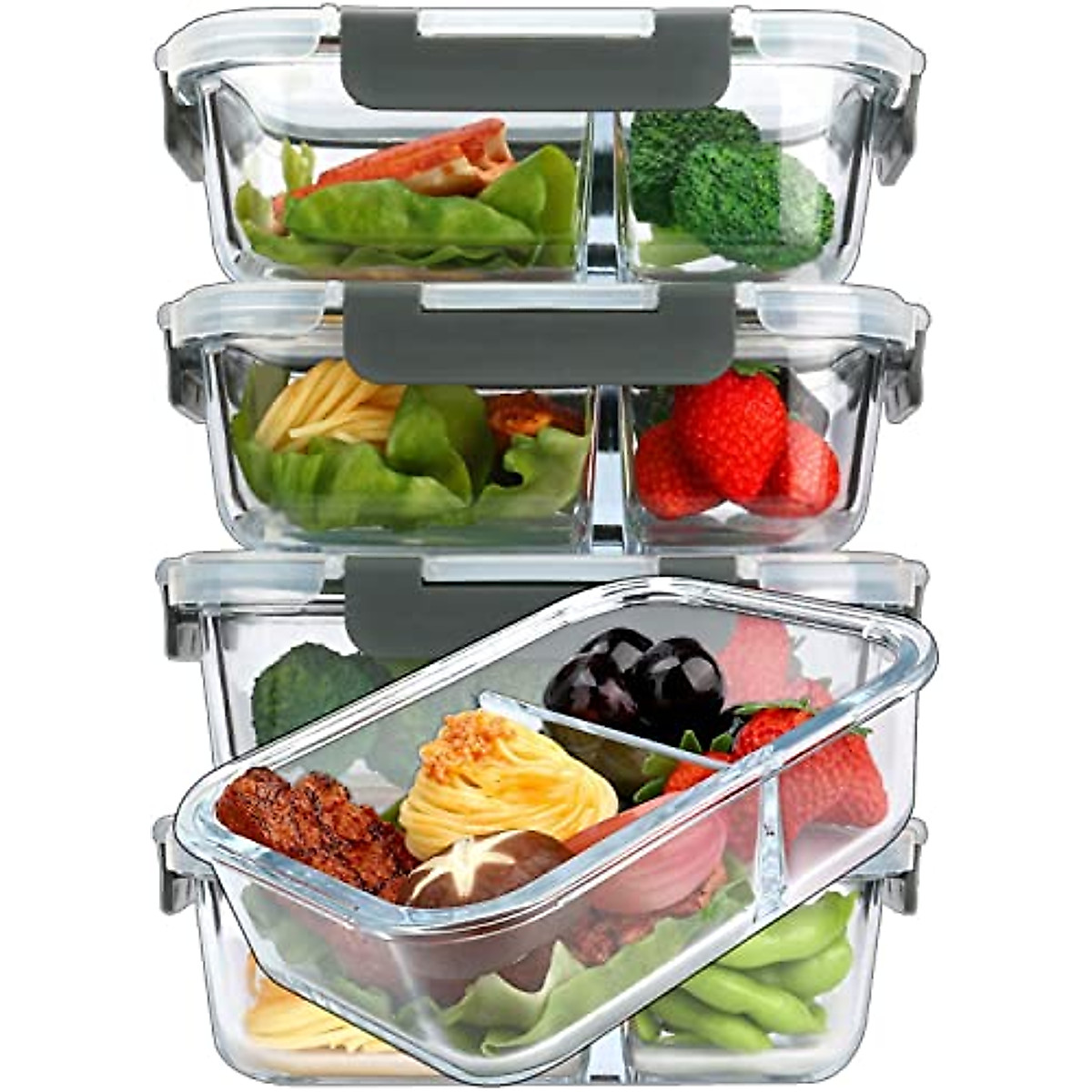 MCIRCO 36oz Single Compartment Glass Meal Prep Containers set of 5 and 36oz 2 Compartments Portion Control Glass Meal Prep Containers set of 5