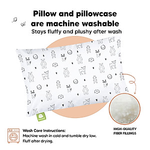 KeaBabies Toddler Pillow with Pillowcase Bundle - Organic Cotton Toddler Pillows for Sleeping (Off to Space & KeaFriends)
