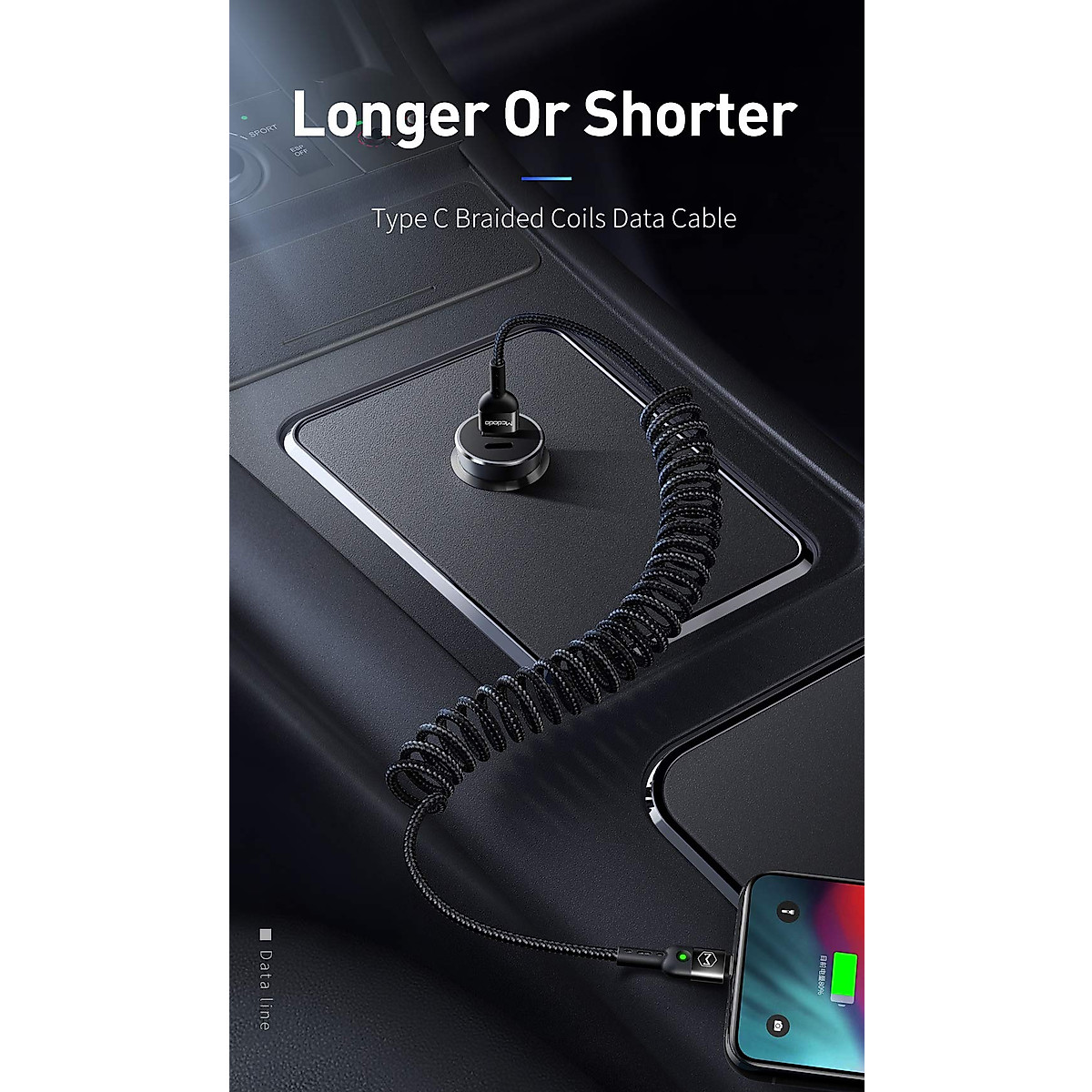 mcdodo [Type-C] Anti Winding Cable, Quick Charge QC 4.0 USB C Charging Data Coiled Cable Nylon Braided LED Compatible with Phone 15/15 Pro Max/Samsung Galaxy S20 S10 S9 S8 Plus Note10 LG Google Pixel