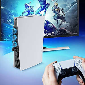 NexiGo PS5 Accessories Black Series, PlayStation 5 Horizontal Stand [Minimalist Design], PS5 Cooling Fan with LED Light, Compatible with Both Disc and Digital Editions