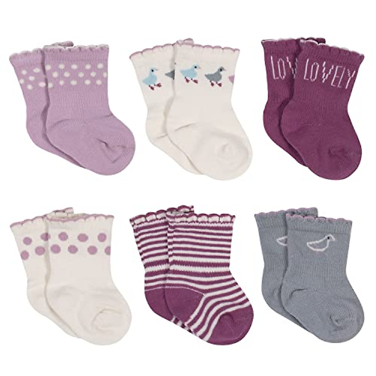 Grow by Gerber Baby Girl's 6-Pack Wiggle Proof Socks Sockshosiery, Pink/Ivory/Grey, 12 Months