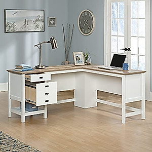 Sauder Cottage Road L-Desk, L: 65.11" x W: 58.66" x H: 29.76", Soft White Finish