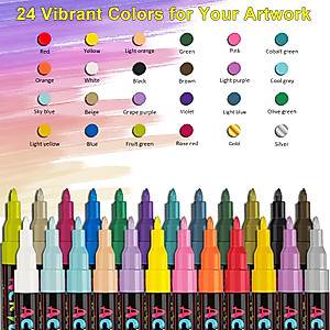 IVSUN 24 Colors Acrylic Paint Marker Pens, Premium Extra Fine Point Acrylic Paint Pens for Wood, Canvas, Stone, Rock Painting, Glass, Ceramic Surfaces, DIY Crafts Making Art Supplies