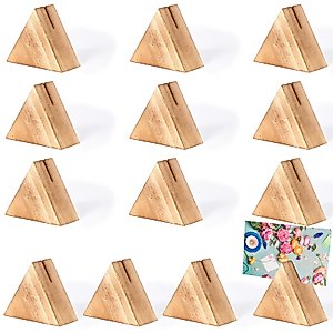 CHGCRAFT 10Pcs Triangle Wood Photo Holder Table Numbers Sign Holders Wooden Place Card Holders Name Photo Picture Holders for Wedding Party Birthday, 56x64x32mm