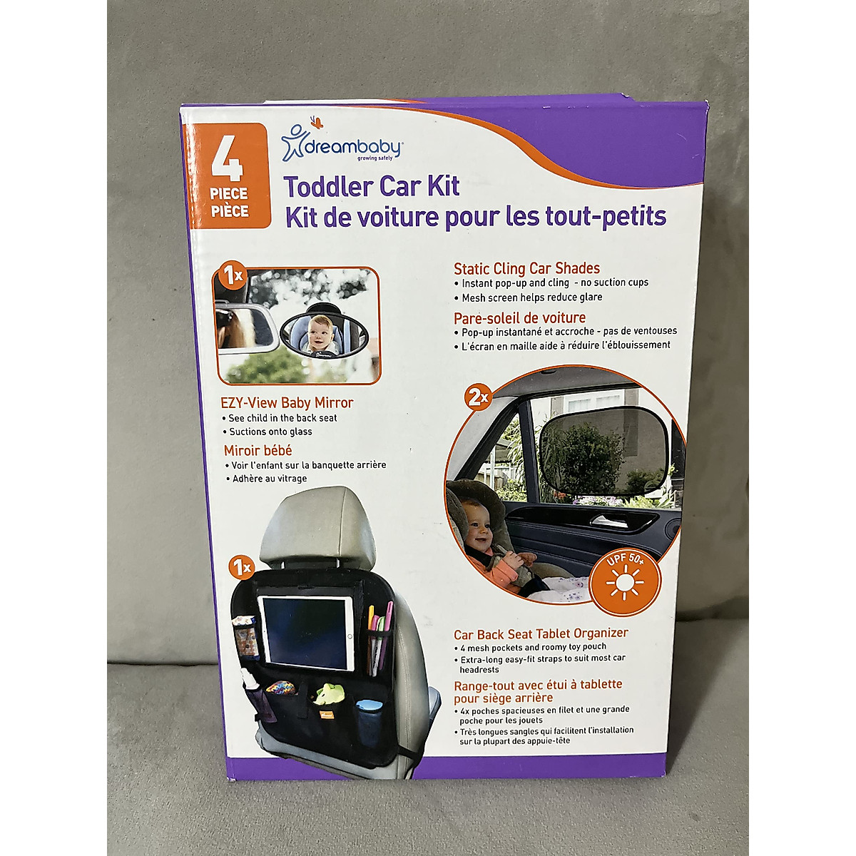 Toddler Car Kit 4 Piece, EZY-Baby Mirror, Back seat Touch Screen Tablet Holder with Pockets Organizer, 2-car Window Sun Visor Shades
