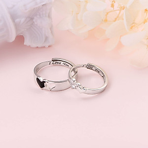 Promise Rings for Couples Matching Rings Sets 925 Sterling Silver I Love You Engagement Ring for Her and Him Wedding Band Adjustable Couple Rings for 2 Women Size 68 Men Size 911, Precious Metal,