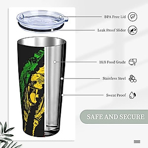 VKKOEWL Lion of Judah King Rasta Reggae Jamaica Stainless Steel Insulated Tumbler 20 Oz Travel Water Bottle Coffee Mug Drink Cup With Lid Straw
