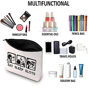 G2TUP Gambler Gift Casino Lover Gift Eat Sleep Slots Makeup Bag Slot Machine Casino Gambling Accessories Pouch Gambling Gift Slot Machine Themed Cosmetic Bag (Eat Sleep Slots White Bag)