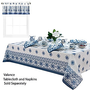 Newbridge Mykonos Blue Mediterranean Tile Bordered Fabric Tablecloth - Blue Medallion Print Indoor/Outdoor, Stain Resistant, No-Iron Tablecloth, 52 Inch x 70 Inch Oblong/Rectangle
