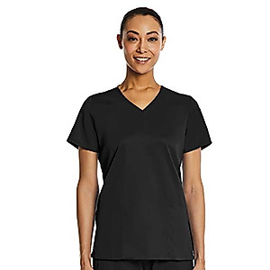 Scrubs for Women Set 6 Pocket 4-Way Stretch V-Neck and Semi-Tapered Pant Elements EL9925 (Black, Medium)