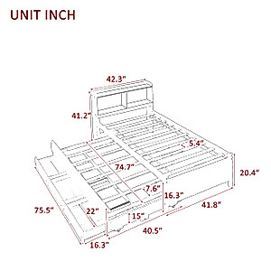 Twin Size Trundle Bed with Storage Drawers and Bookcase Headboard, Kids Twin Bed with Trundle,Captains Bed Twin with Trundle,Twin Trundle Bed with Storage for Teens,Adults(Twin,White)