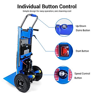 1200W Electric Stair Climbing Sack Hand Trucks Dolly, Gallon Drum Dolly, Stair Dollies Climber Heavy Duty Load 880 lbs with Telescoping Handle & Pneumatic Wheels for Moving Furniture Fridge Appliance