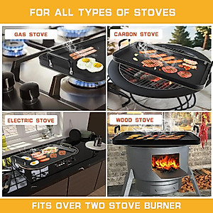 Non-Stick Aluminum Stove Top Flat Griddle, Warp-Resistant Double Burner Griddle for Glass and Gas Stove, Great for Breakfast and BBQ Indoor or Outdoor 17" x 10.5"