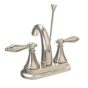 LEDMyplace Double Handle Bathroom Faucet with Drain, Mid-Arc Centerest Bathroom Sink Faucet with Lift Rod, Brushed Nickel Finish, Zinc Handle, Brass Body, 2 Holes Deck Mounted Bath Faucet