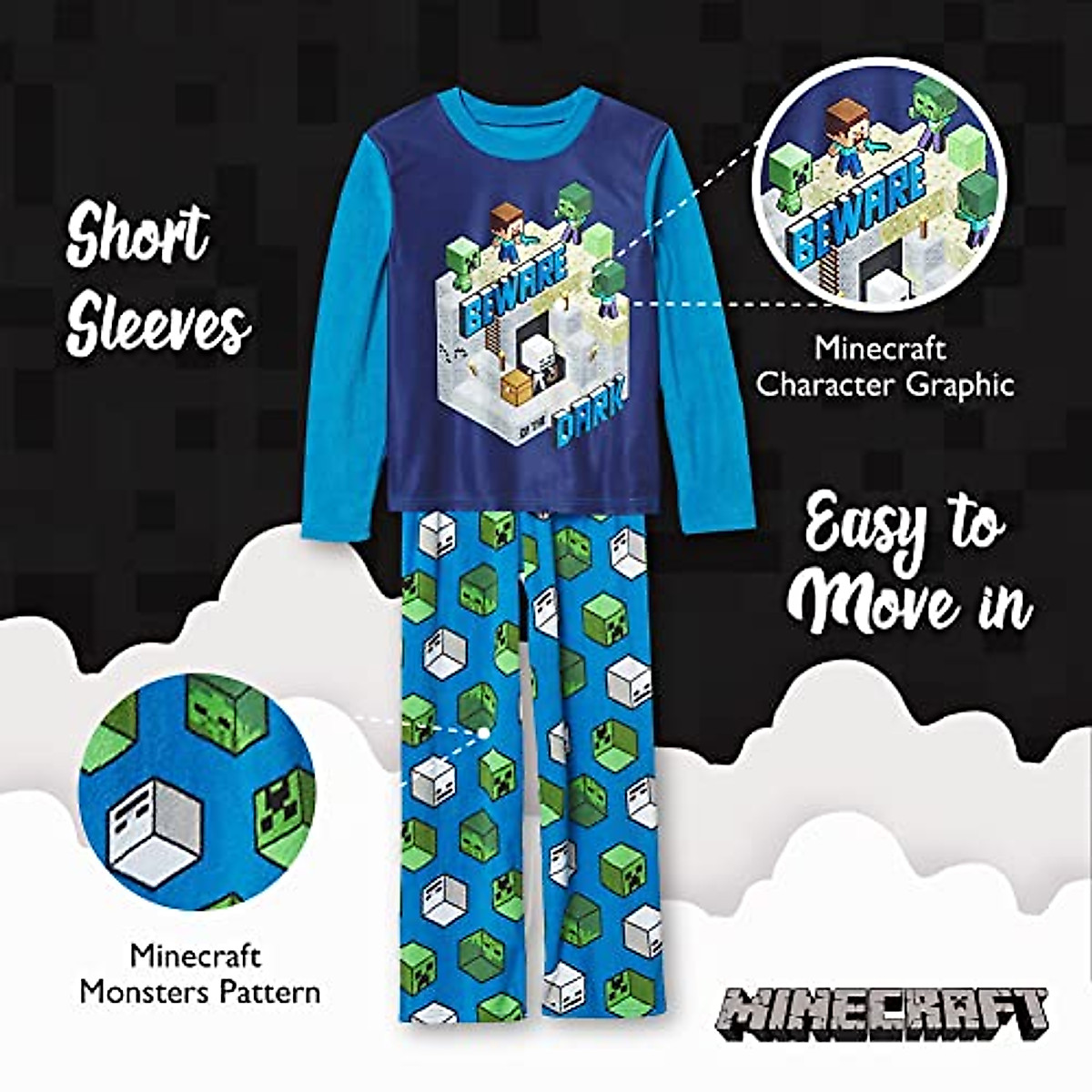 Minecraft Boys' Pajama Set, Beware of Dark, 8