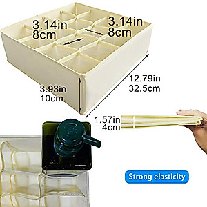 Libeder 2 Pack Socks Underwear Drawer Organizer Divider, 16 Cell Collapsible Cabinet Closet Organizer Storage Boxes for Clothes, Socks, Lingerie, Underwear, Ties, Beige