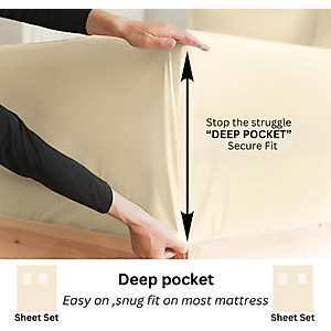 4 Piece Premium Sheet Set Cotton Queen, 100% Egyptian Cotton, 400 Thread Count, 15 Inch Deep Pocket of Cotton Sheets, Ivory Solid