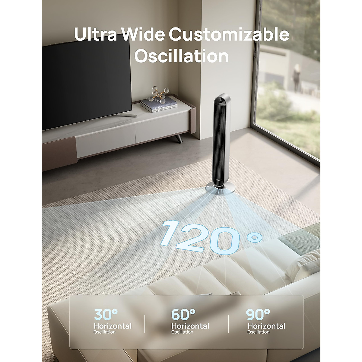 Dreo Pilot Max 120° Oscillating Tower Fan, 42 Inch Bladeless Fan for Bedroom, 25dB Quiet DC Motor, Standing Fan with Remote, 12 Hyper Wind Speeds, 4 Modes, 12H Timer Floor Fans for Home Living Room