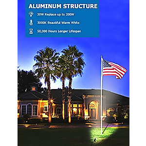 SUNVIE 30W Spot Lights Outdoor LED Spotlight 120V 3000LM Ultra Bright Flag Pole Light with Metal Stake, Warm White Flood Light Landscape Lighting for Yard Flag Tree Garden, 6 FT Cord with Plug, 2 Pack